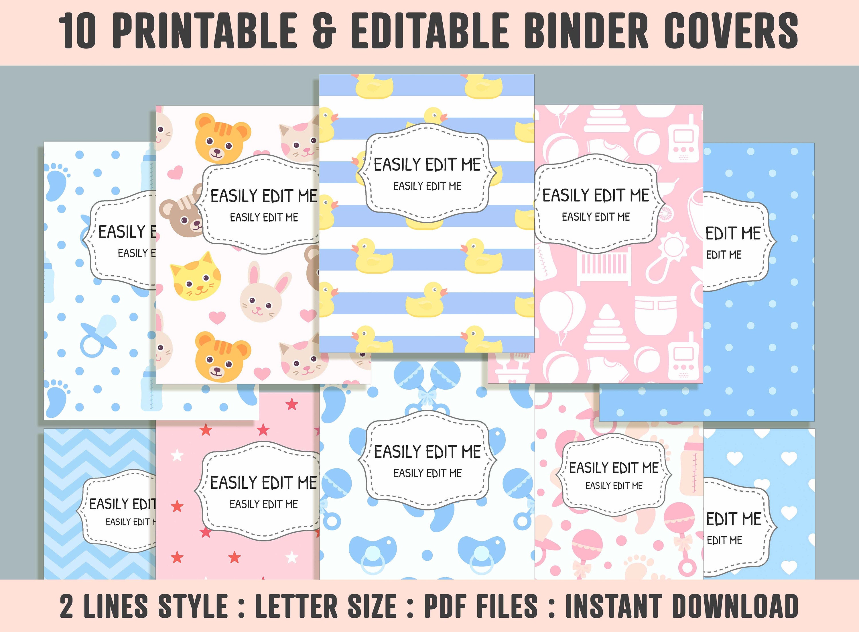 Baby Shower Binder Cover, 10 Printable/editable Binder Covers+spines ...