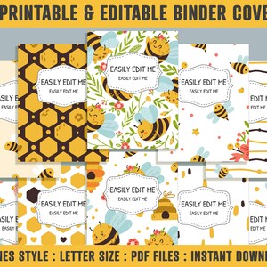 Honey Bee Binder Cover, 10 Printable & Editable Binder Covers + Spines ...
