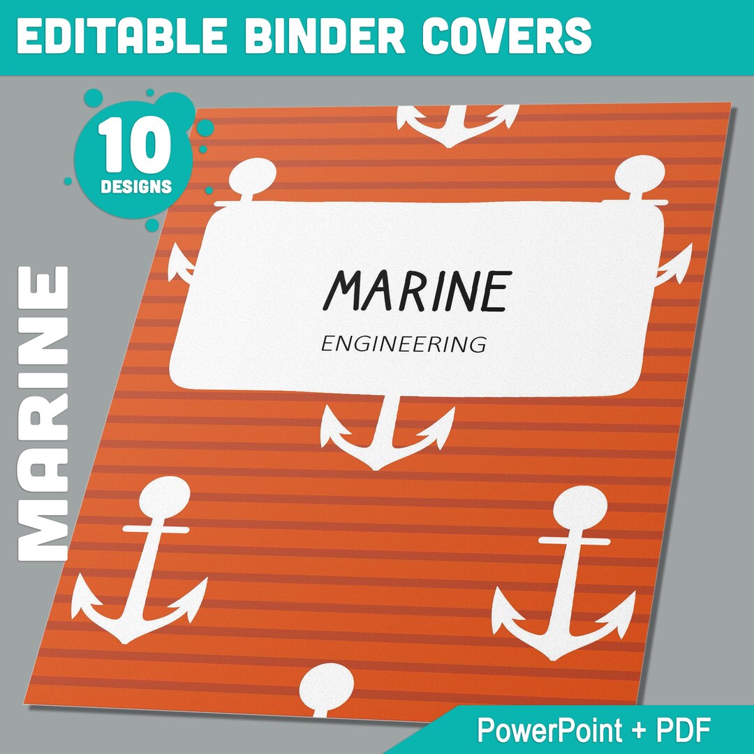 10 Editable Marine Pattern Binder Covers, Includes 1, 1.5, 2" Spines ...