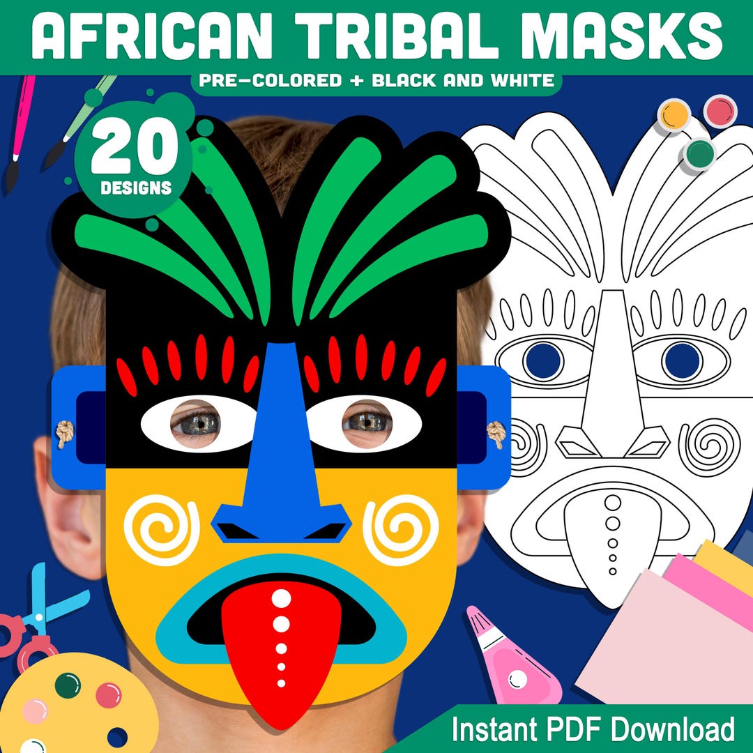 African Tribal Masks Printable: 20-page DIY Craft With 10 Designs to ...