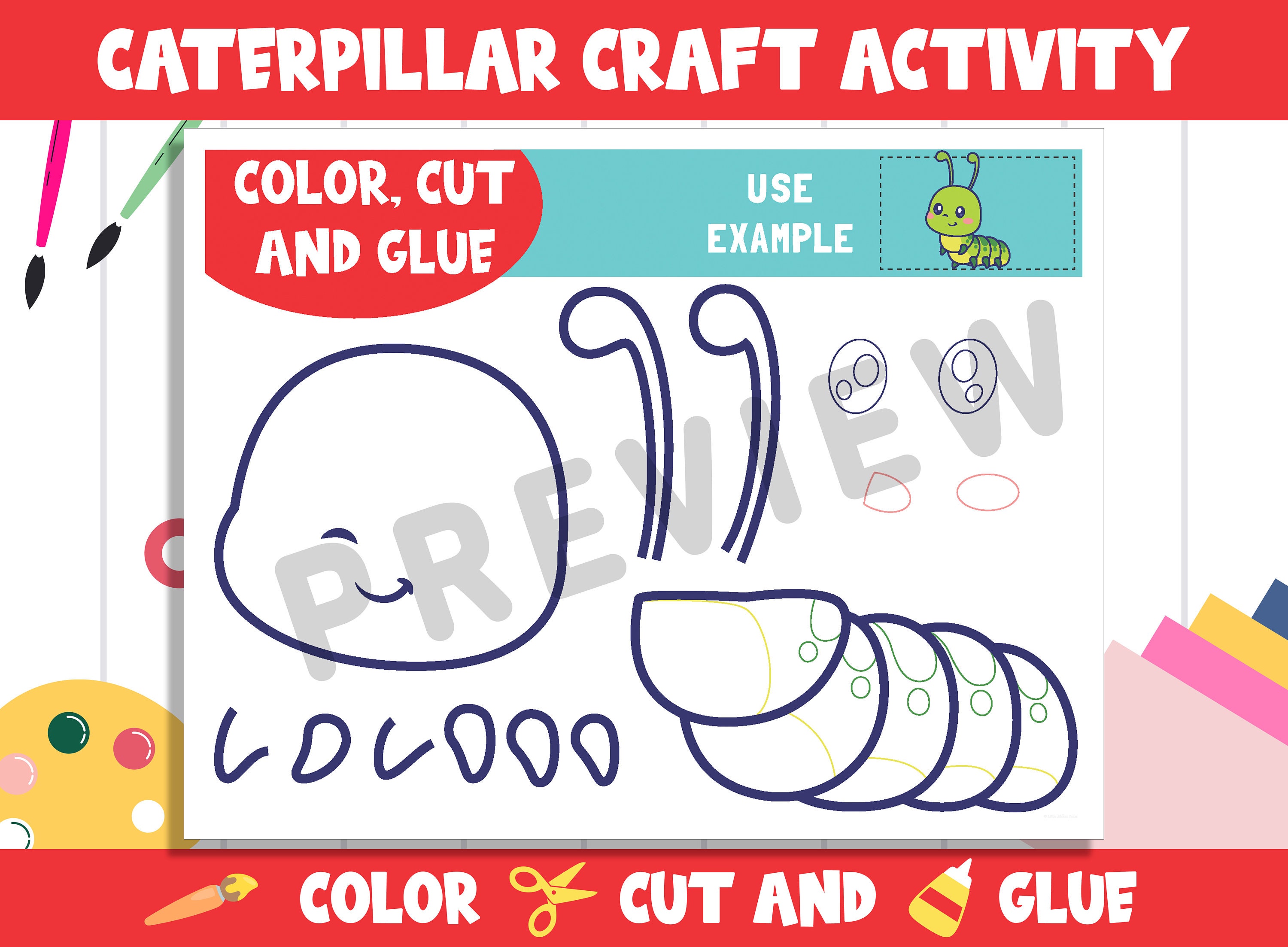 Cute Caterpillar Craft Activity Color, Cut, and Glue for Prek to 2nd ...