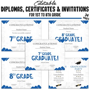 34 First Grade Achievement Diplomas, 1st-8th Grade Certificates, and ...