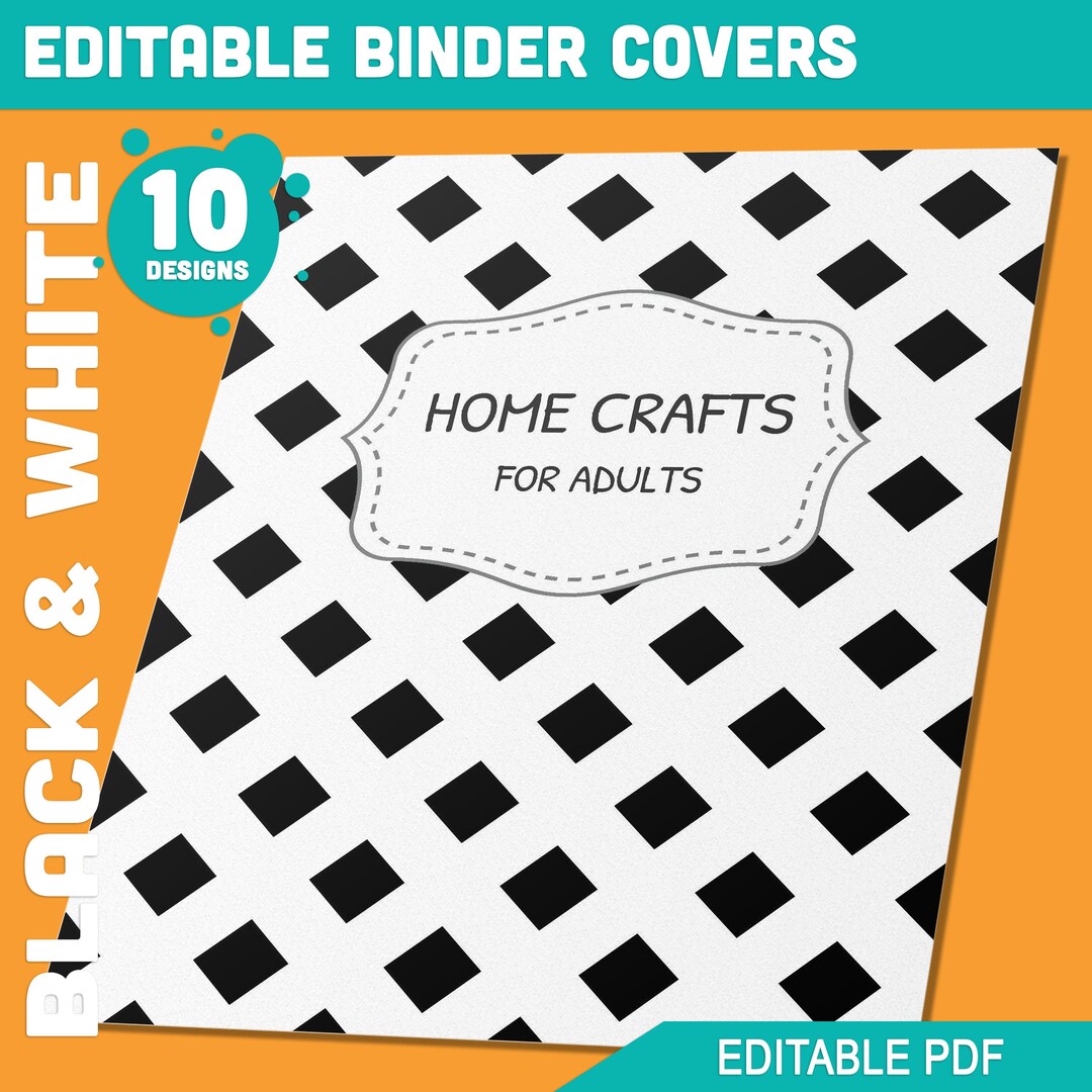 Abstract Black and White Binder Cover, 10 Printable & Editable Binder ...