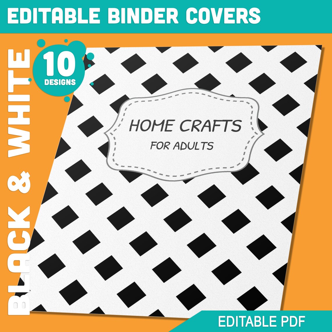 Abstract Black and White Binder Cover, 10 Printable & Editable Binder ...