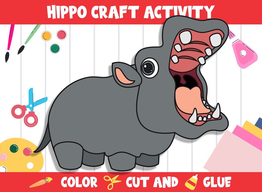 Cute Hippo Craft Activity - Color, Cut, and Glue for Prek to 2nd Grade ...