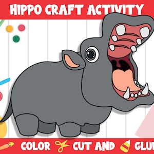 Cute Hippo Craft Activity - Color, Cut, and Glue for Prek to 2nd Grade ...