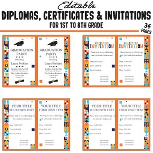 Editable Diplomas for 3rd Grade, Certificates for 1st-8th Grade, and ...