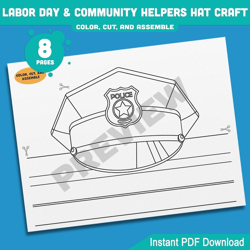 Labor Day & Community Helpers Hat Craft, Printable Paper Crowns ...