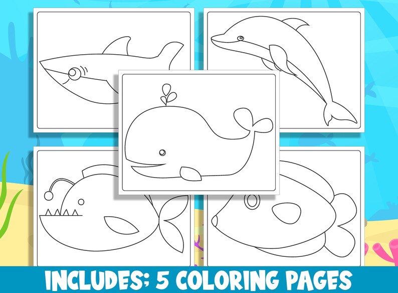 Learn How to Draw Sea Animals whale, Shark, Dolphin, Anglerfish, Tang ...