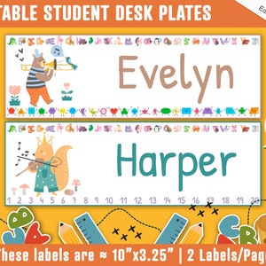 Student Desk Plates, 30 Printable/editable Animal Playing Music ...
