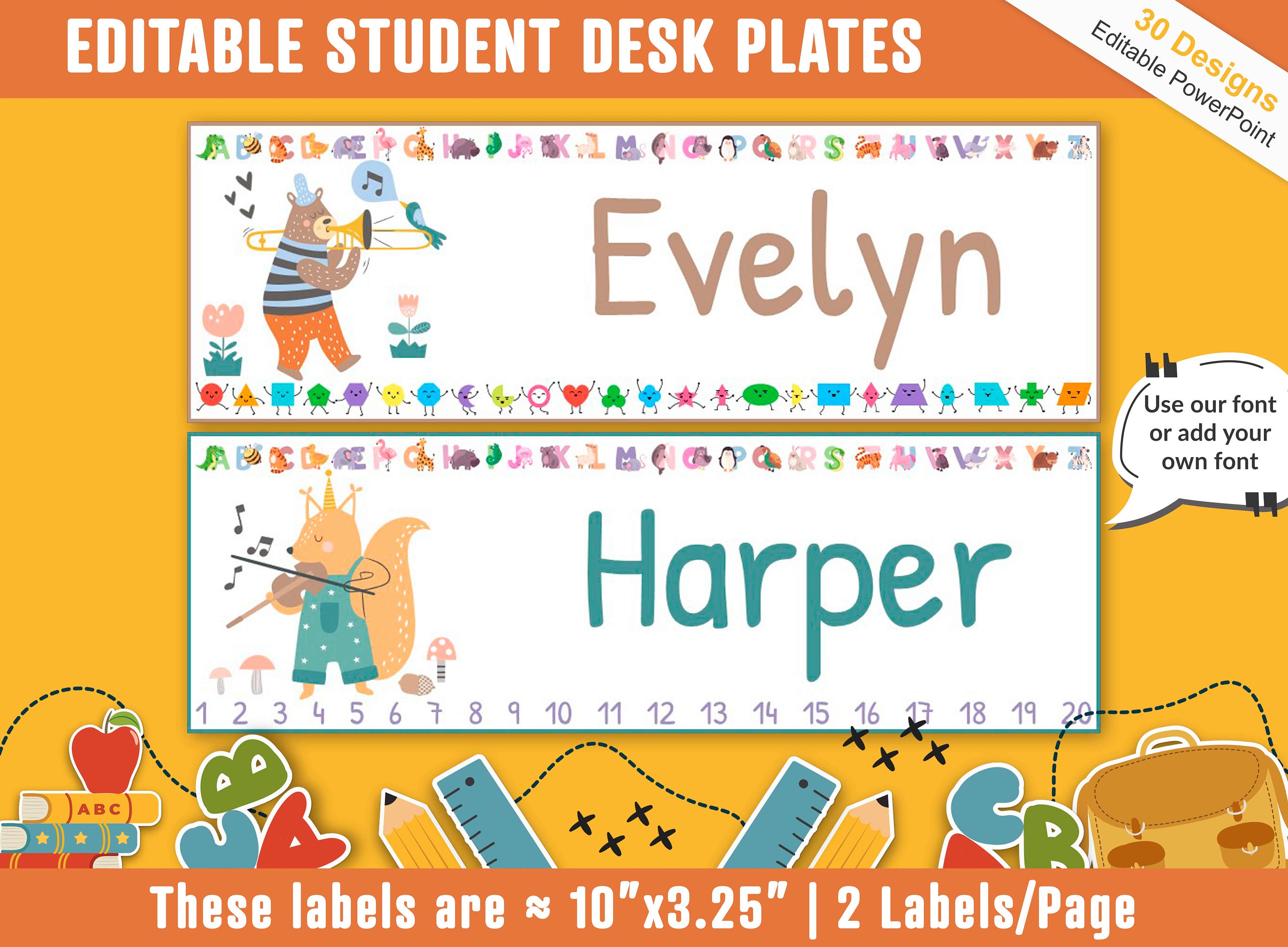 Student Desk Plates, 30 Printable/editable Animal Playing Music ...