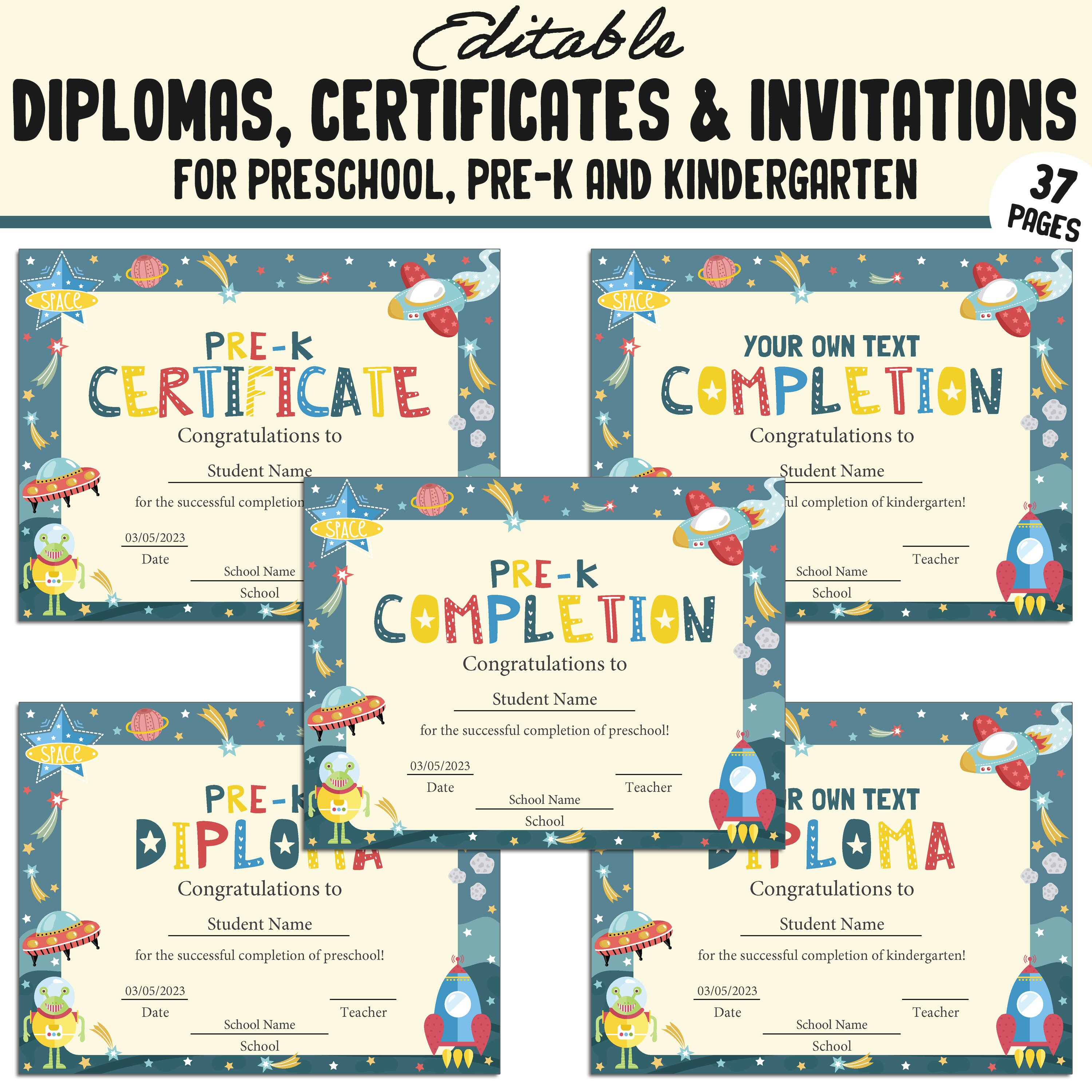 Kindergarten Certificates End of the Year, Preschool, Pre K, Diplomas ...