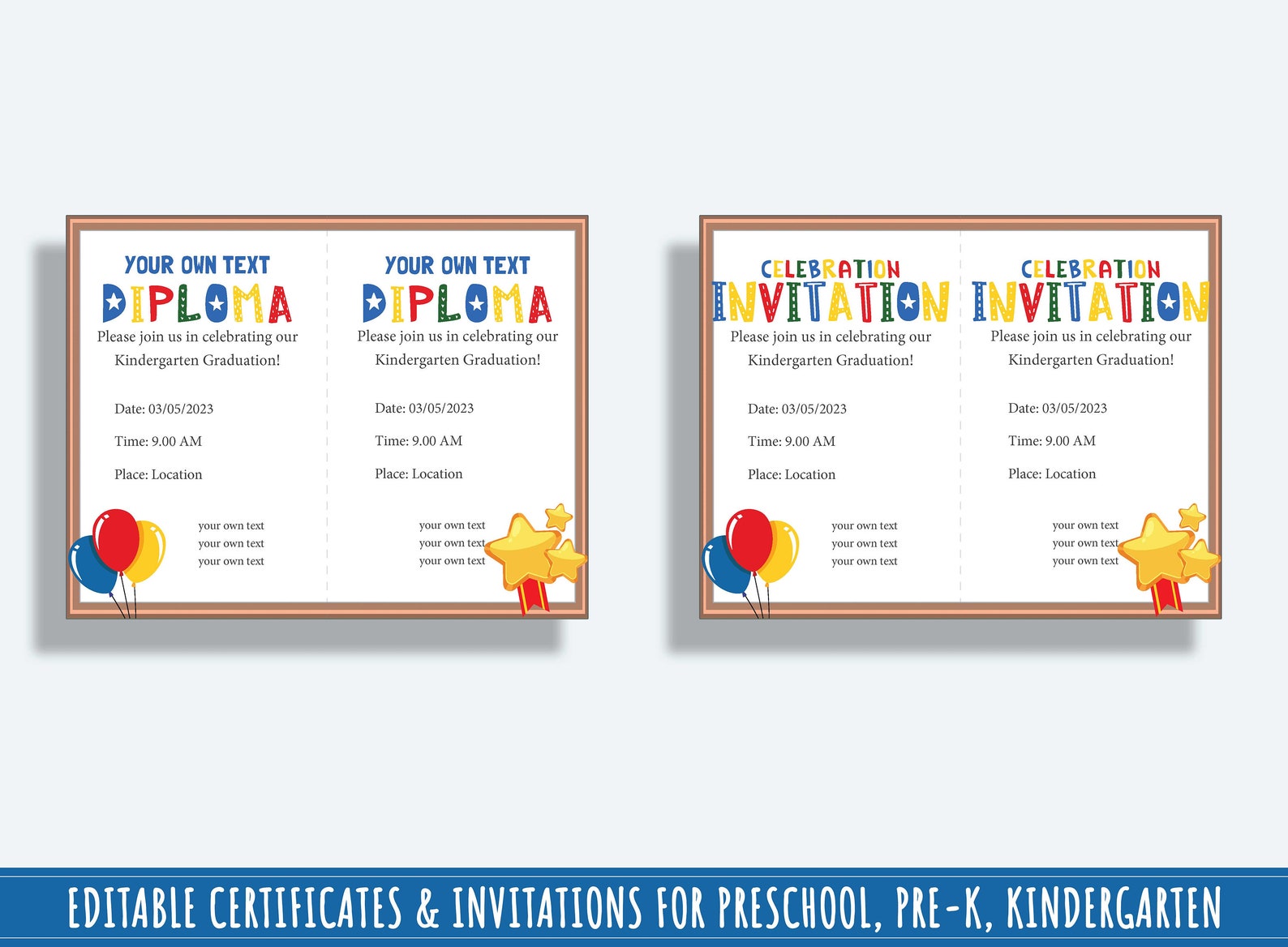 Editable Preschool Certificates, Diplomas, Completions, and Invitations ...
