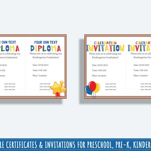 Editable Preschool Certificates, Diplomas, Completions, and Invitations ...