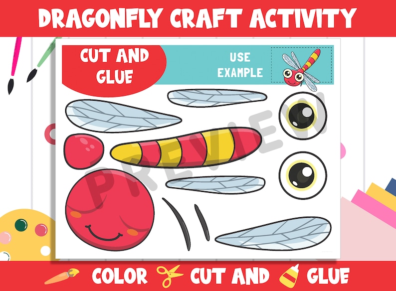 Cute Dragonfly Craft Activity - Color, Cut, and Glue for Prek to 2nd ...