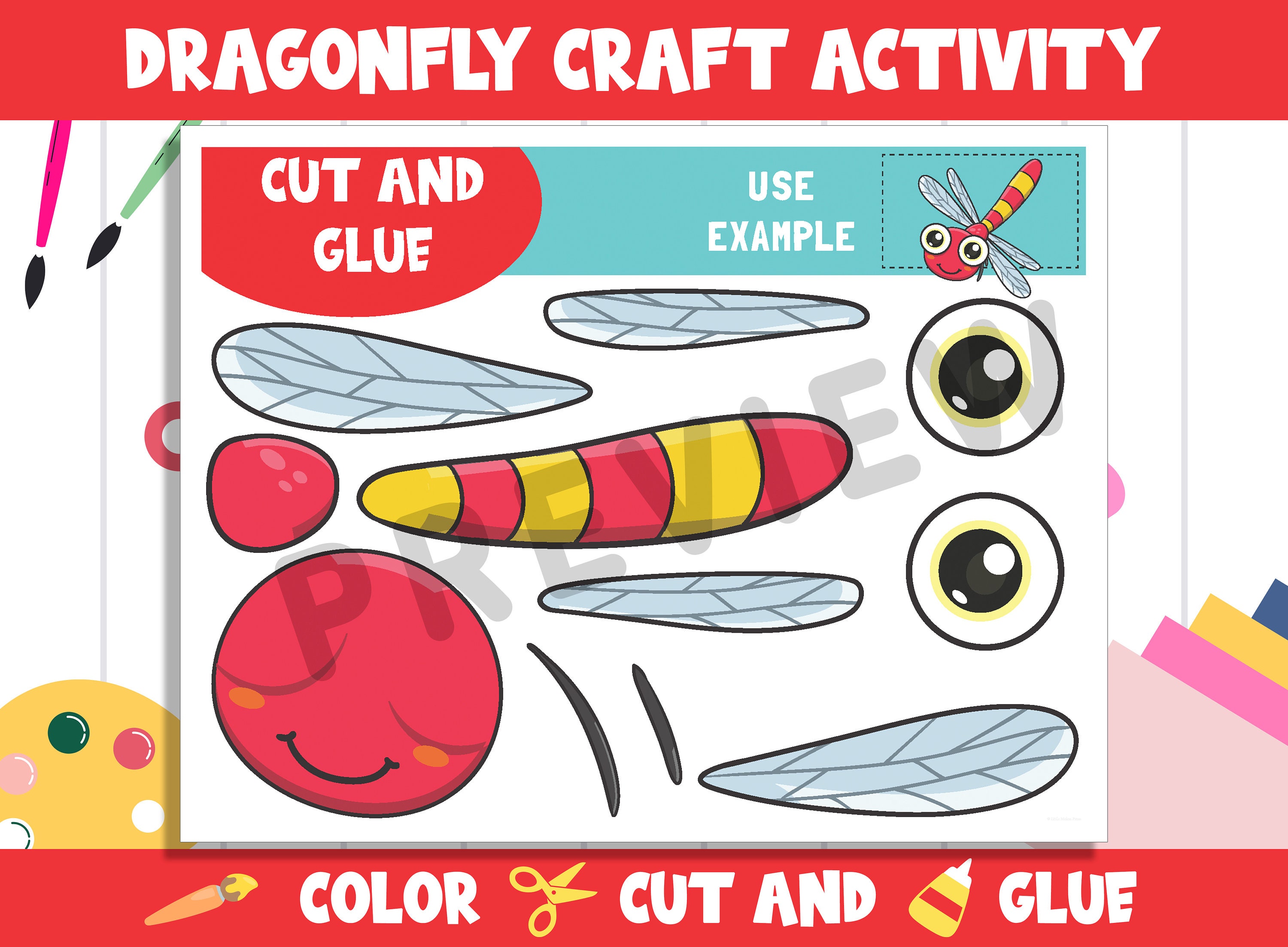 Cute Dragonfly Craft Activity Color, Cut, and Glue for Prek to 2nd ...