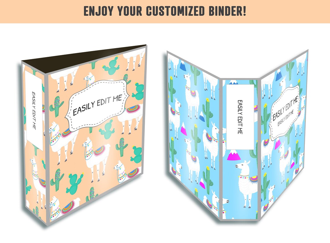 Llama Binder Cover, 10 Printable & Editable Covers+spines, Binder ...