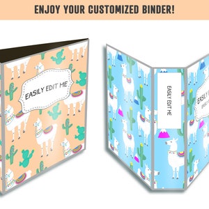 Llama Binder Cover, 10 Printable & Editable Covers+spines, Binder ...