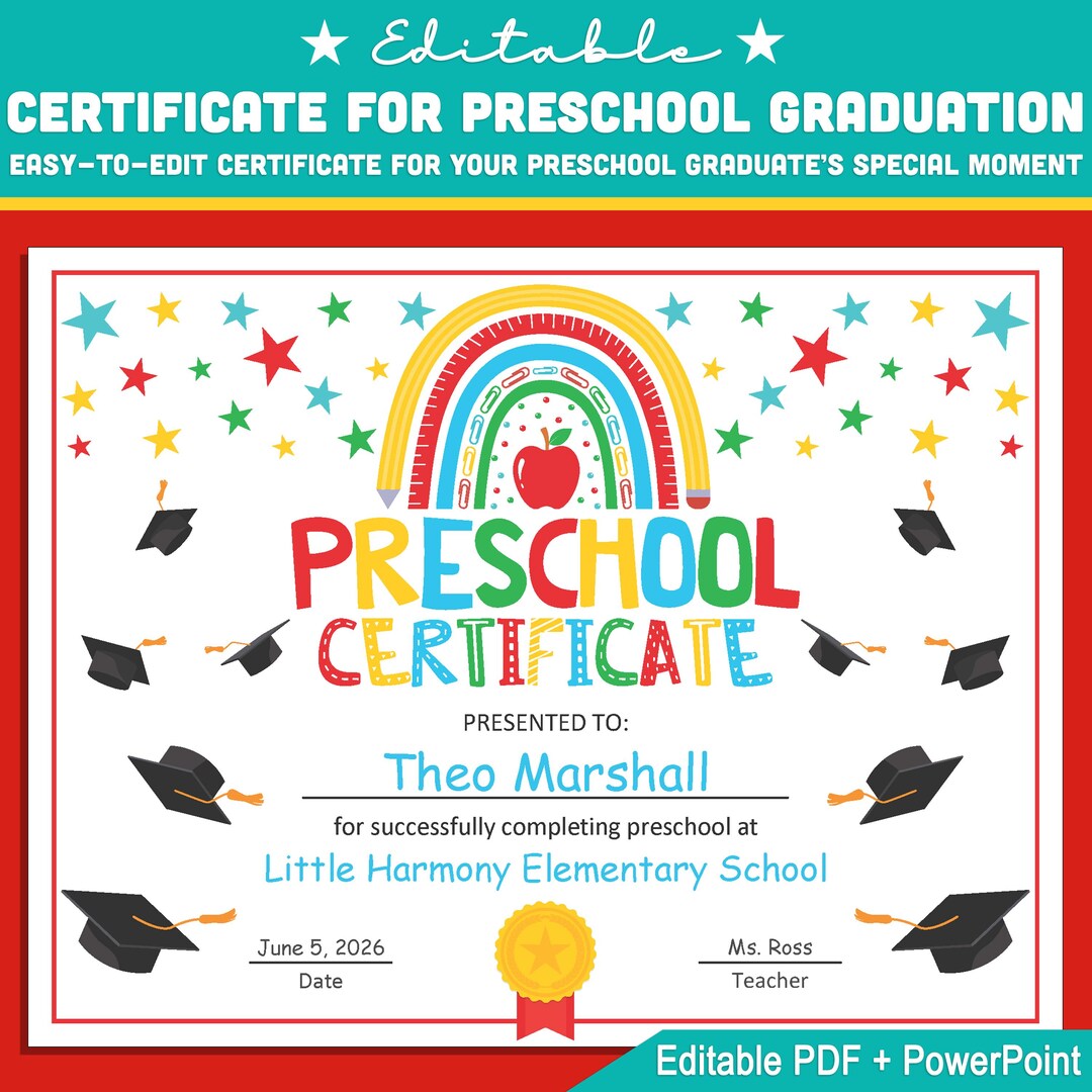 Editable Preschool Certificate, Graduation Diploma Template ...