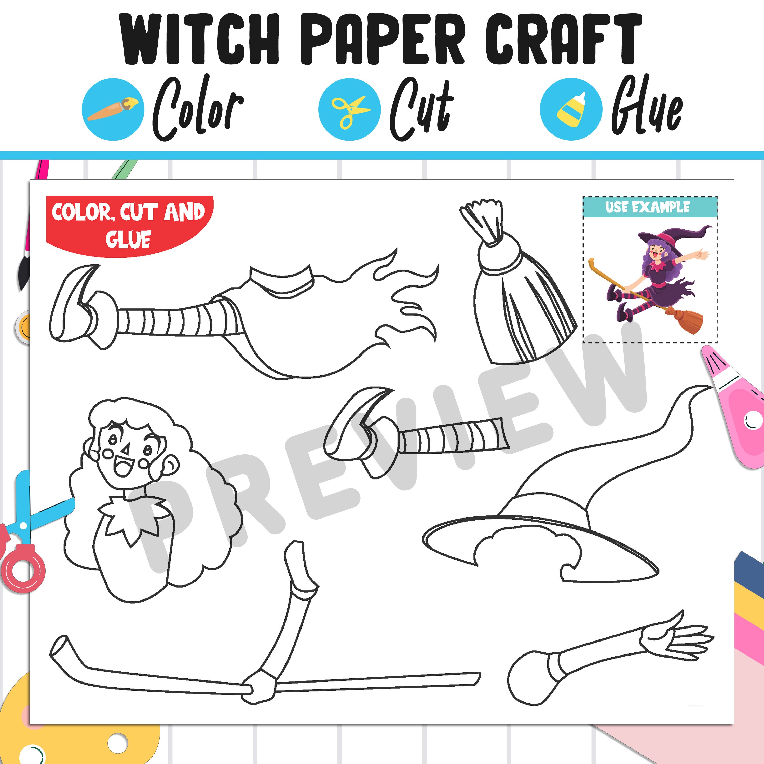 Witch Paper Craft for Kids: Color, Cut, and Glue, a Fun Activity for K ...