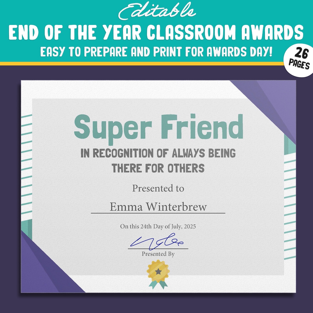 Editable End of School Year Awards, End of the Year Awards, Student ...
