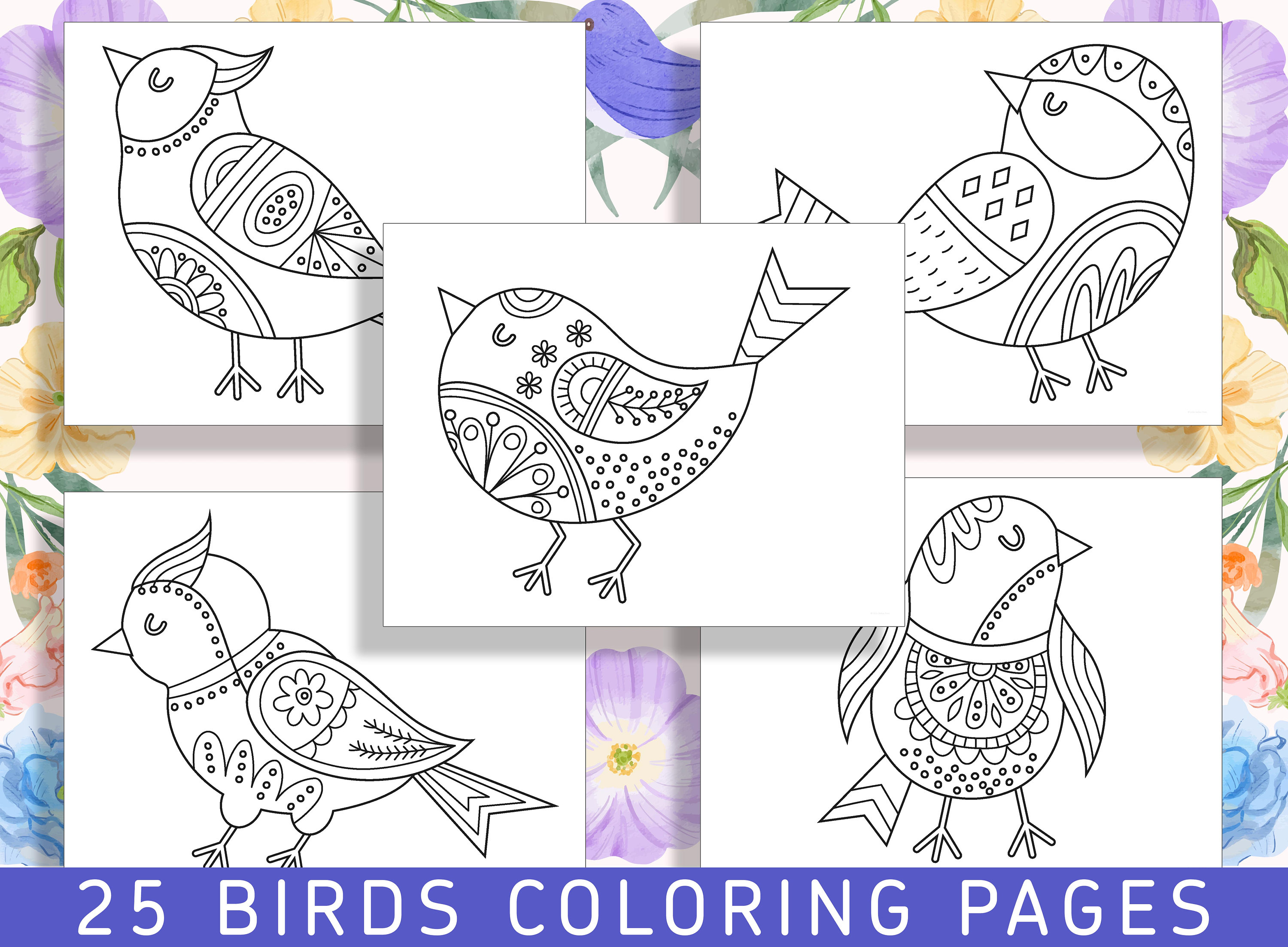 Colorful World of Birds: 25 Pages of Avian Beauty to Color, PDF File ...