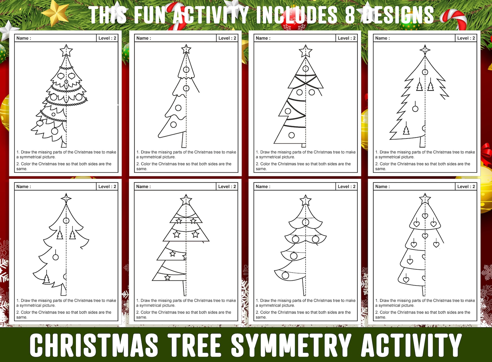 Christmas Tree Symmetry Worksheet, Christmas Trees Theme Lines of ...