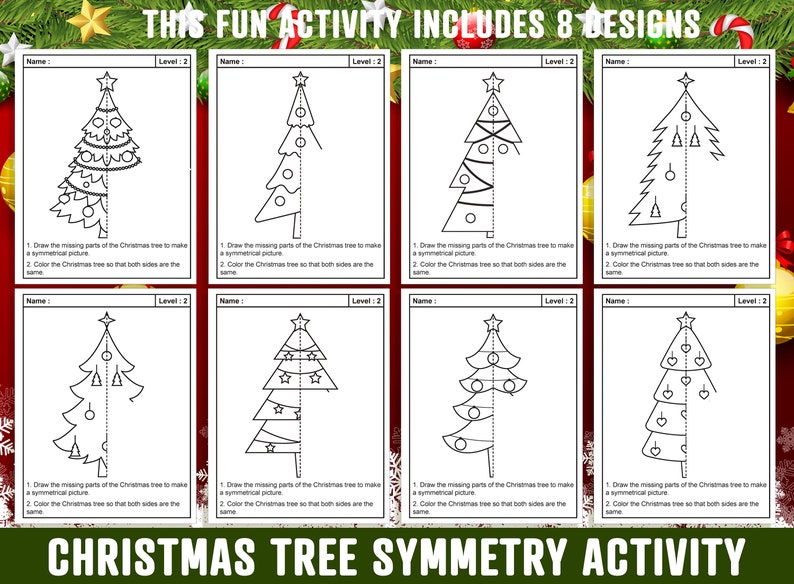 Christmas Tree Symmetry Worksheet, Christmas Trees Theme Lines of ...