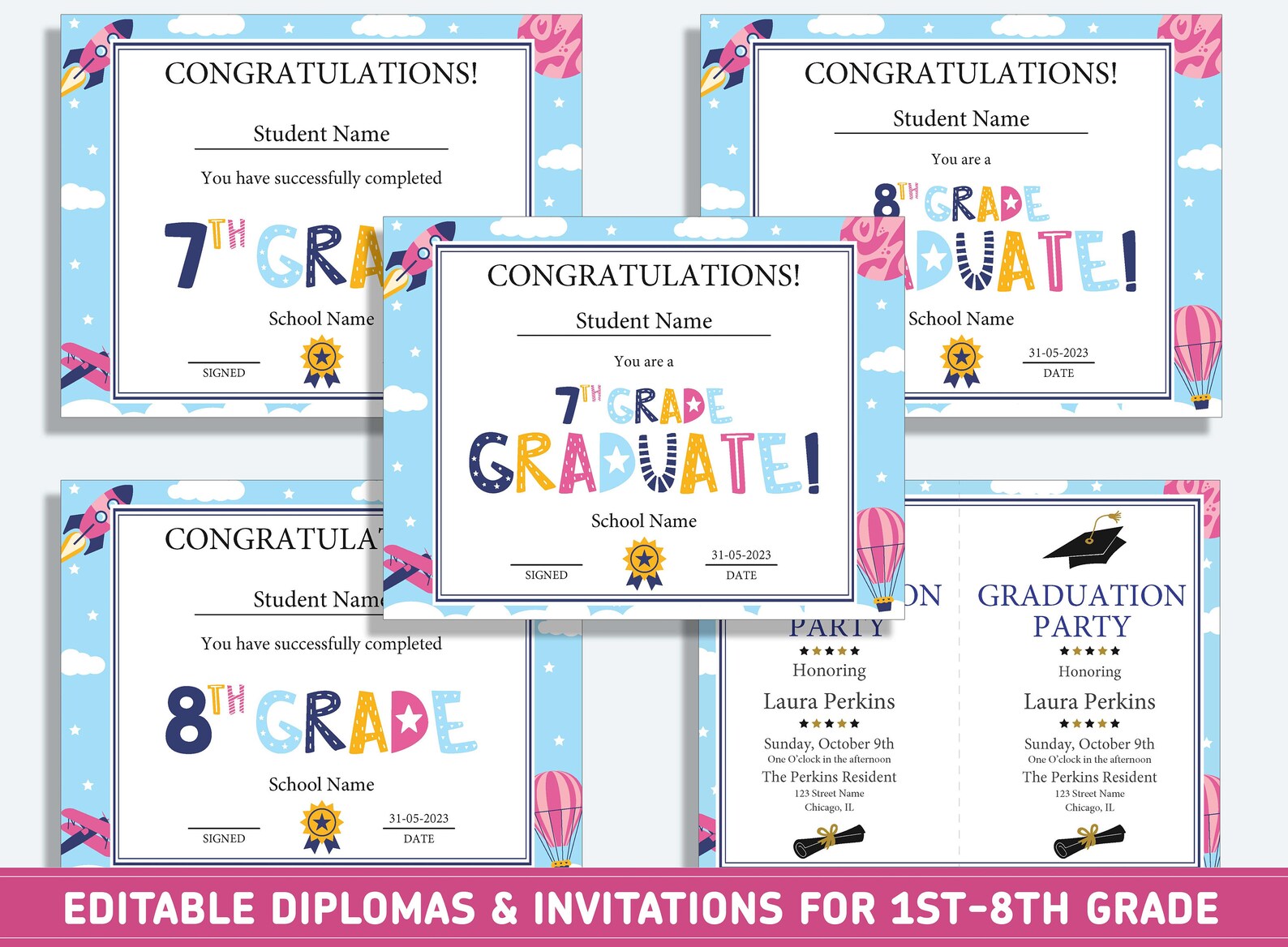 Editable 5th Grade Awards 1st to 8th Grade Diploma - Etsy