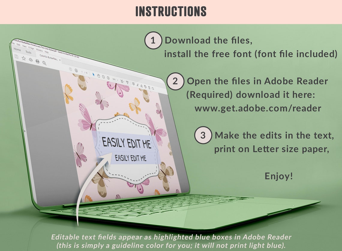 Colorful Butterflies Binder Cover, 10 Printable/editable Binder Covers ...