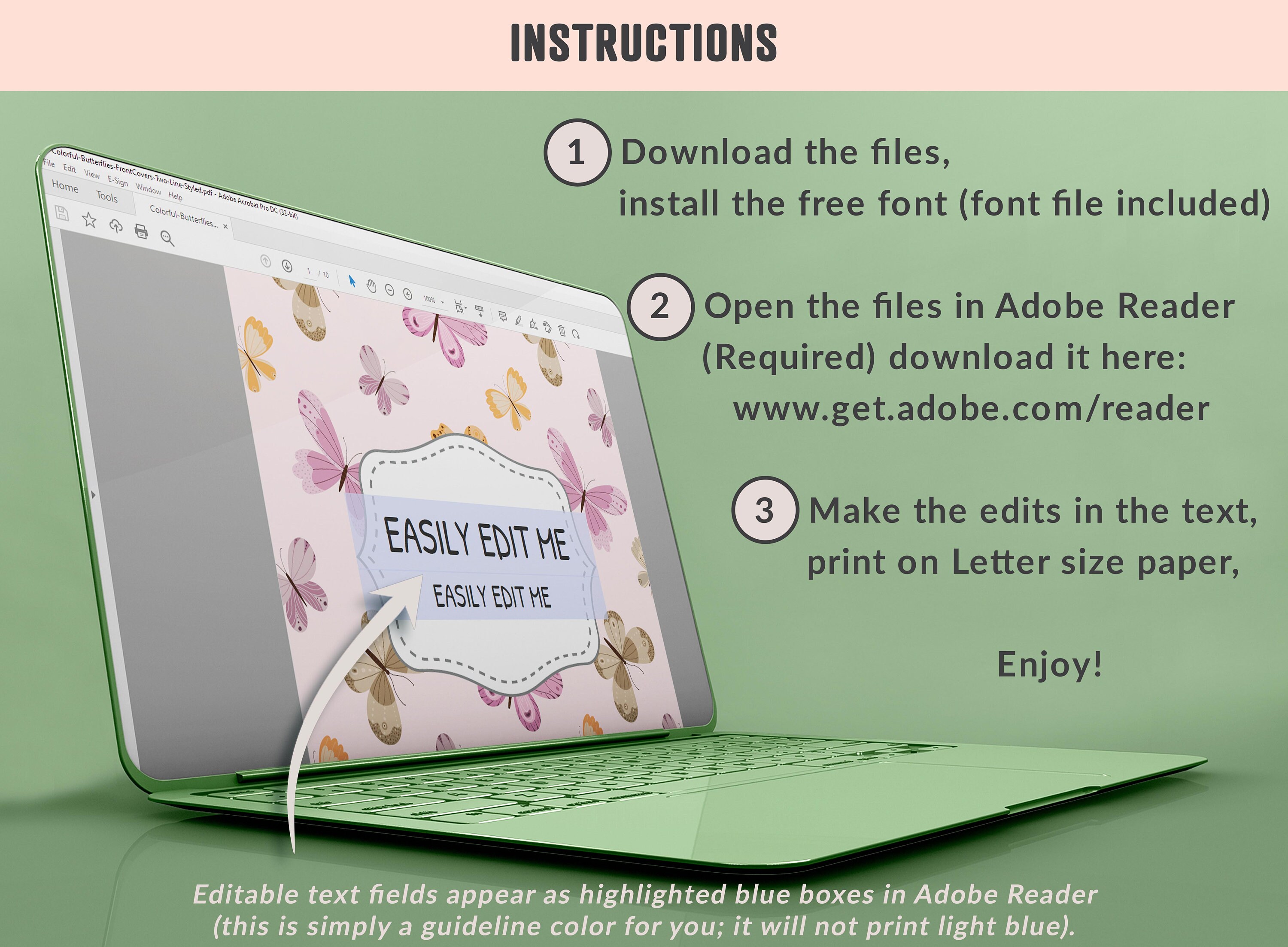 Colorful Butterflies Binder Cover, 10 Printable/editable Binder Covers ...