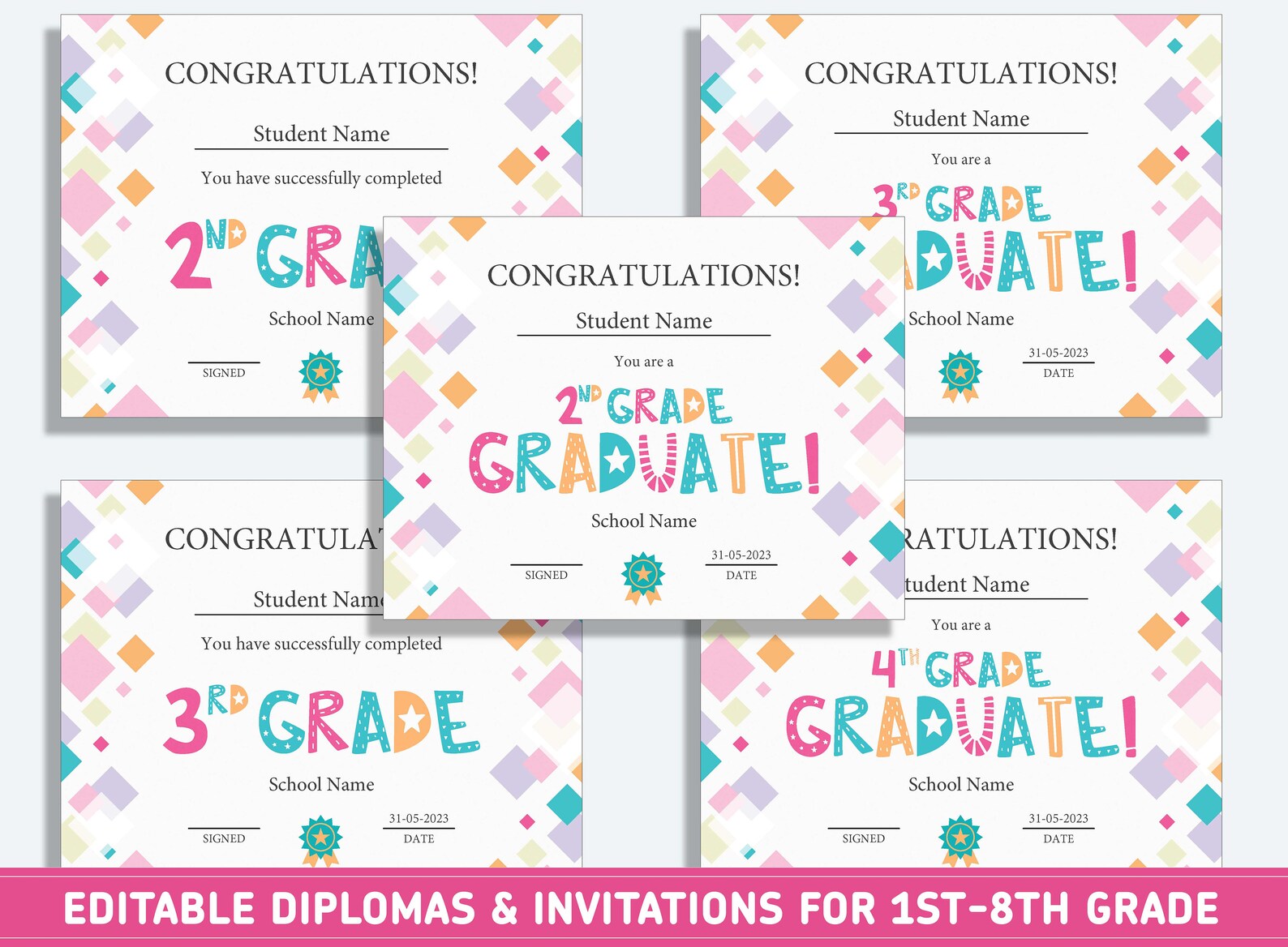 Editable 4th Grade Diploma, 1st to 8th Grade Diploma, Certificate of ...