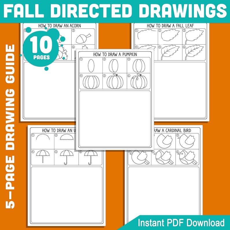 Fall Directed Drawings Learn How to Draw a Pumpkin, Umbrella, Cardinal ...