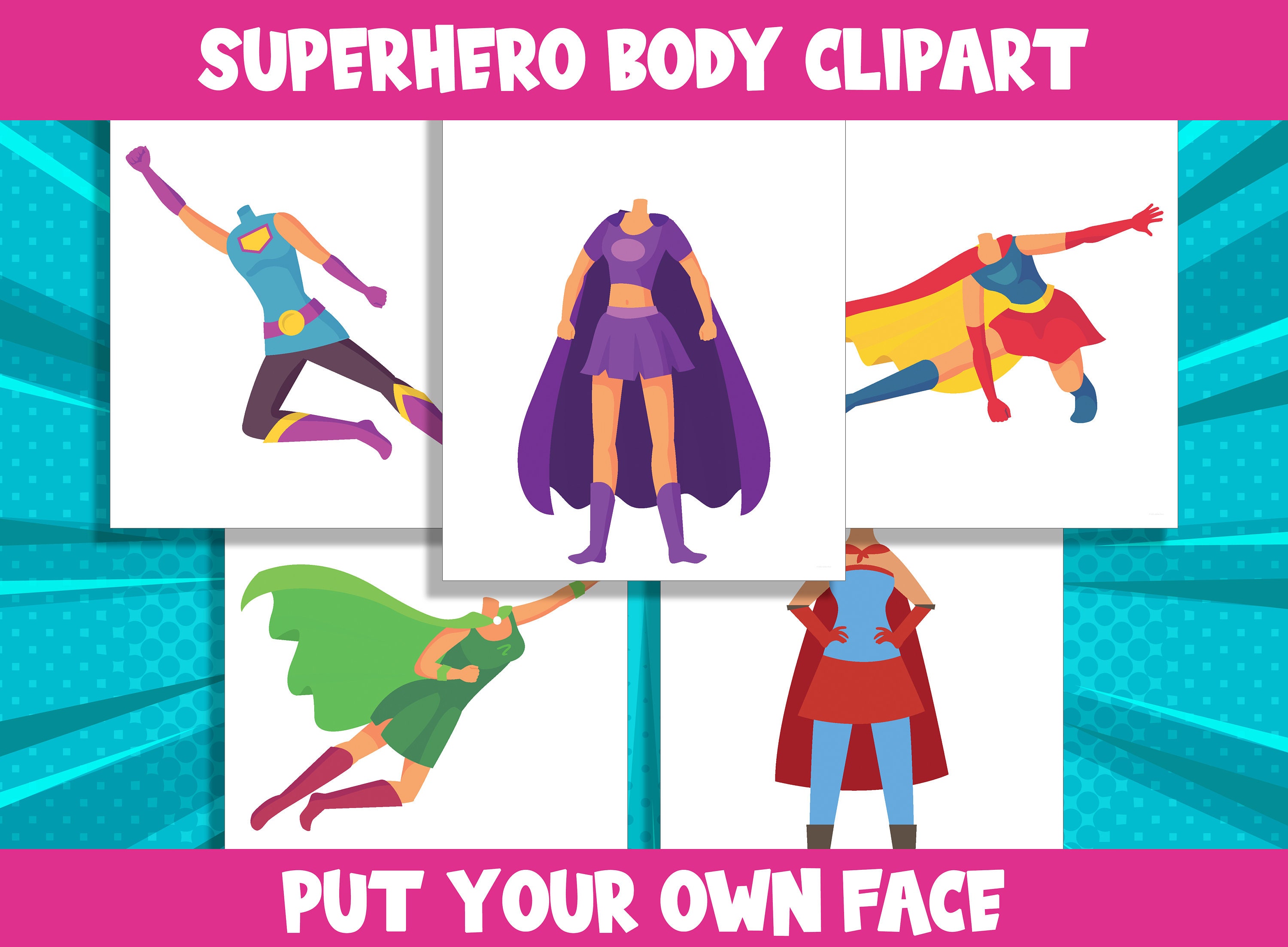 Superhero Women Body Clipart Templates – Add Your Own Face to 20 Fun ...