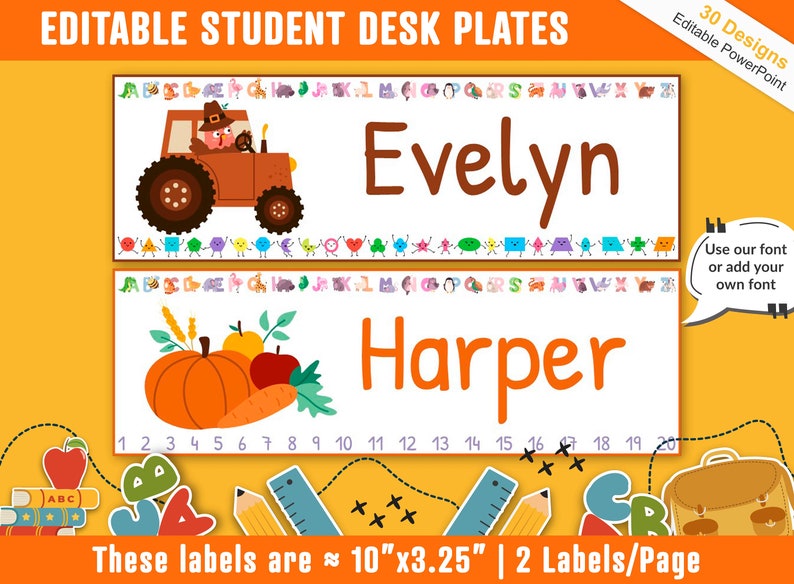 Student Desk Plates 30 Printable/editable Thanksgiving/fall Classroom ...