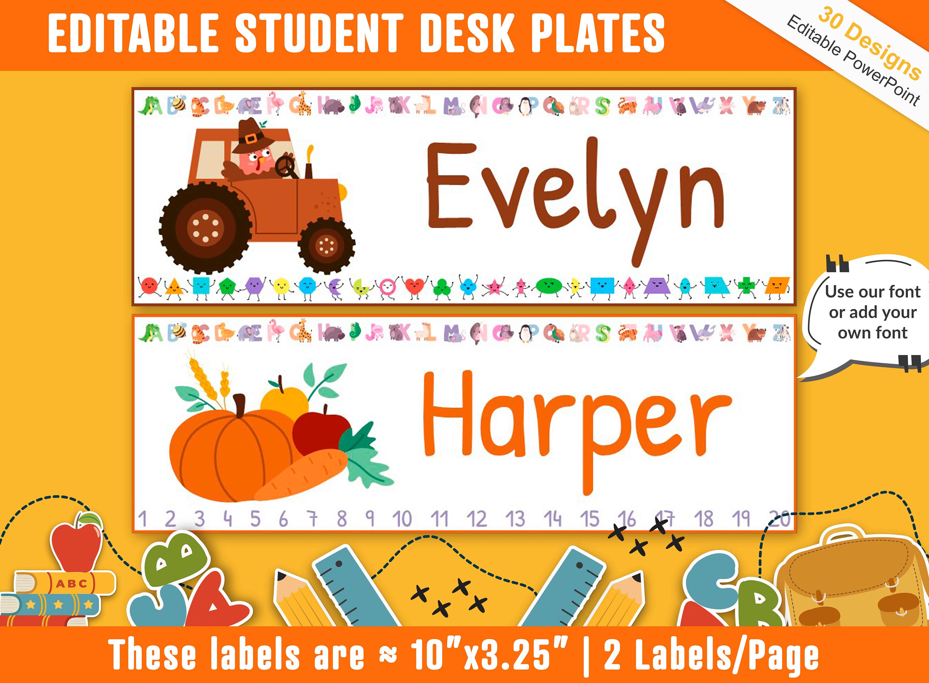 Student Desk Plates 30 Printable/editable Thanksgiving/fall Classroom ...