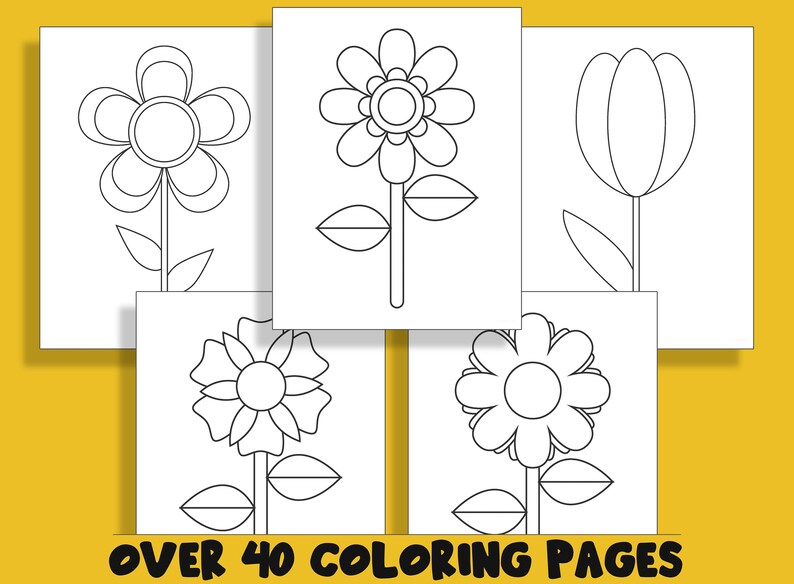Spring Flowers Coloring Book, 40 Printable Coloring Pages for Kids a ...