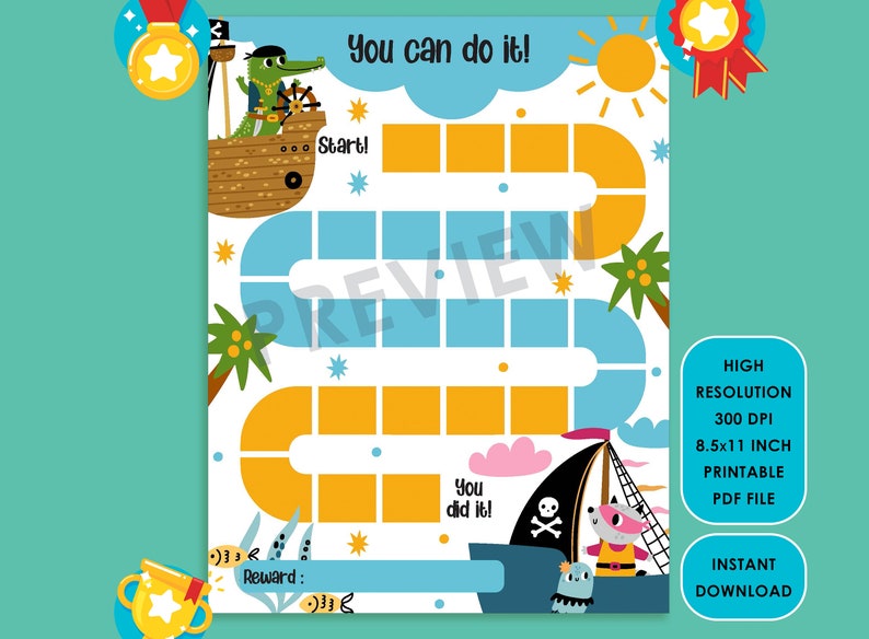 Printable Cute Pirate Reward Chart for Kids, a Way of Guiding Children ...