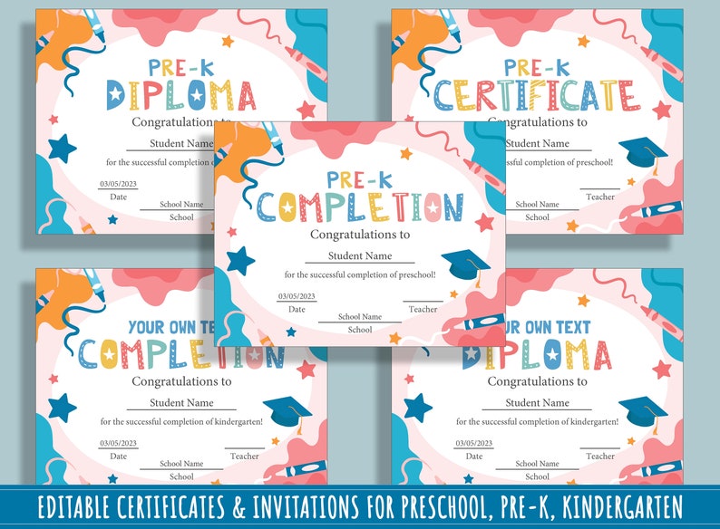 Editable Diplomas, Certificates, and Invitations for Children: 37 Pages ...