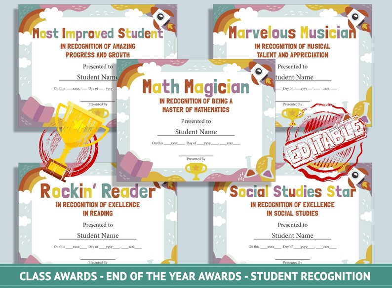 Editable Class Awards End of Year - End of the Year Awards - Student ...