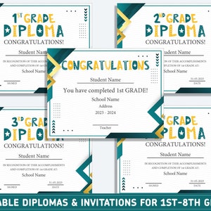 Editable 6th Grade Graduation, 1st to 8th Grade Diploma, Certificate of ...