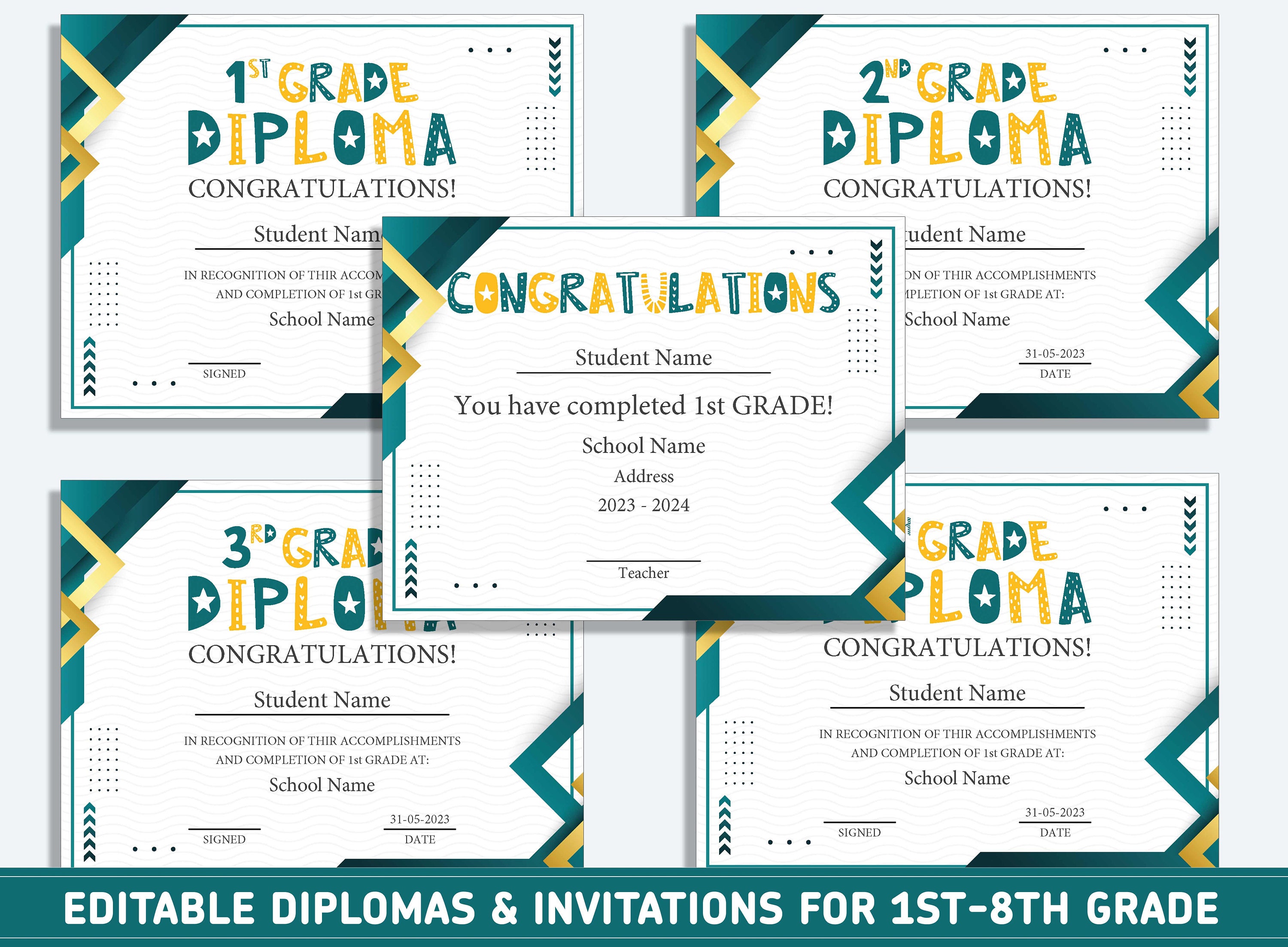 Editable 6th Grade Graduation 1st to 8th Grade Diploma - Etsy