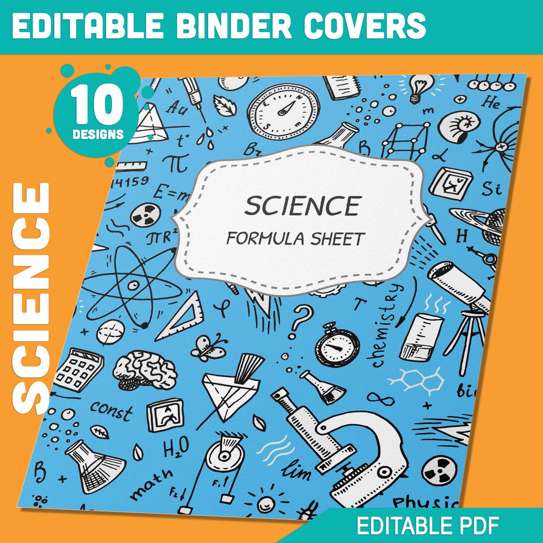 Printable Science Binder Cover, 10 Printable & Editable Binder Covers ...