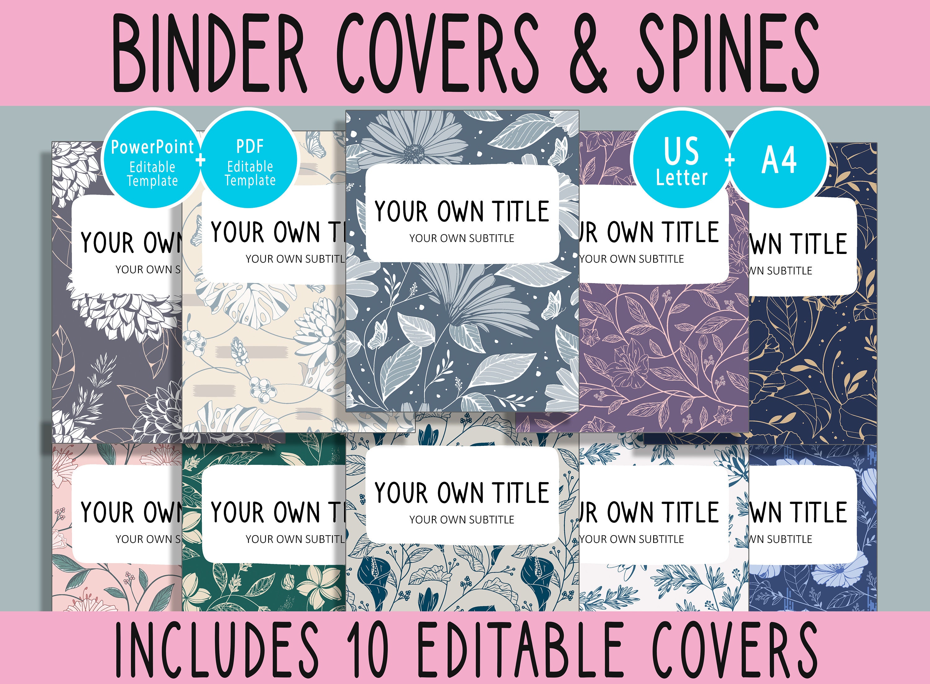 10 Editable Vintage Botanical Binder Covers, Includes 1, 1.5, 2spines ...