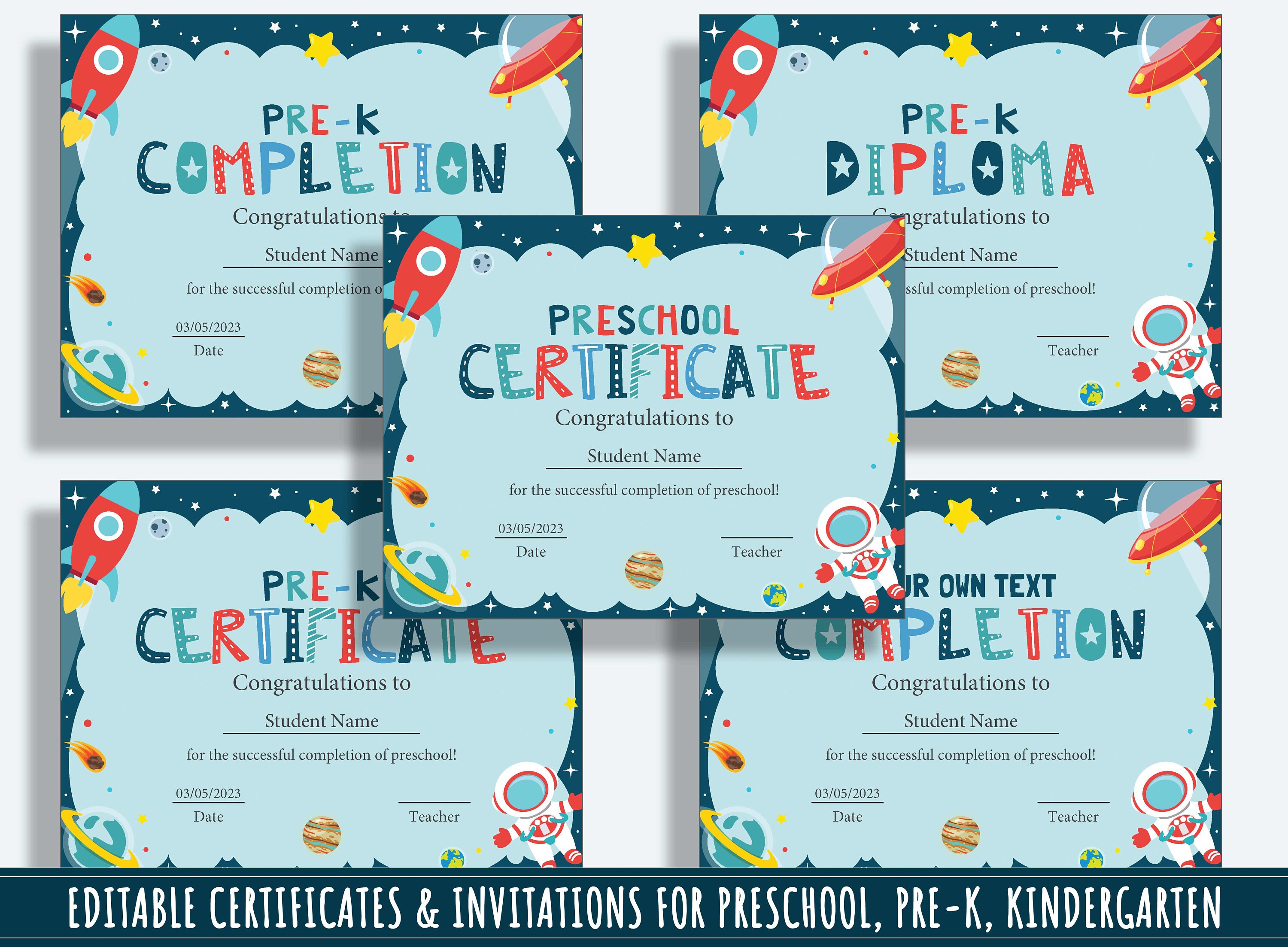 Pre K Graduation Certificate, Editable End of Year Diplomas ...