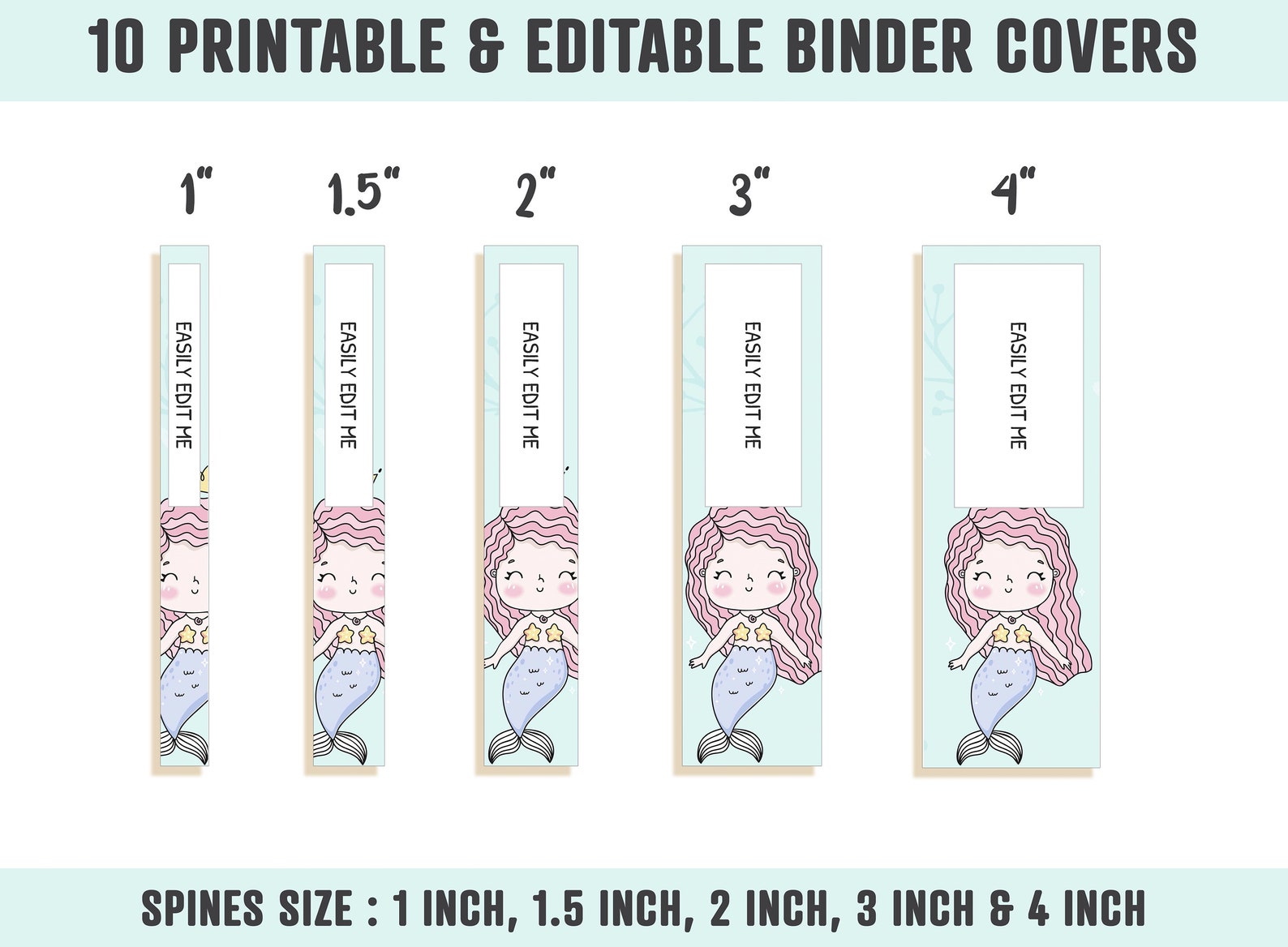 Mermaid Binder Cover 10 Printable & Editable Coversspines - Etsy