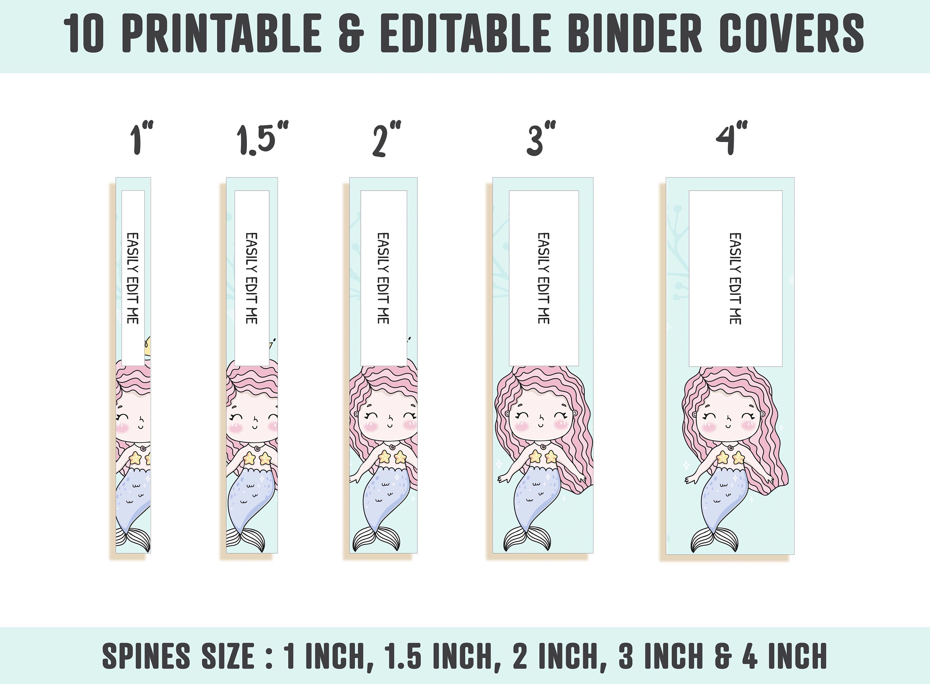 Mermaid Binder Cover 10 Printable & Editable Coversspines - Etsy