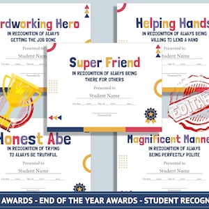 Editable Classroom Awards for Middle and High School Students, End of ...