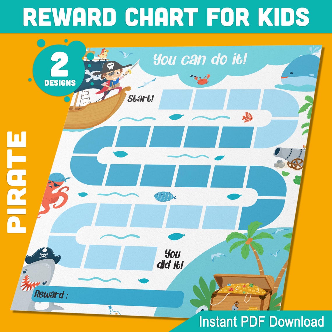 Printable Pirate Reward Chart: Ship & Lighthouse Theme, Boy/girl Chore ...
