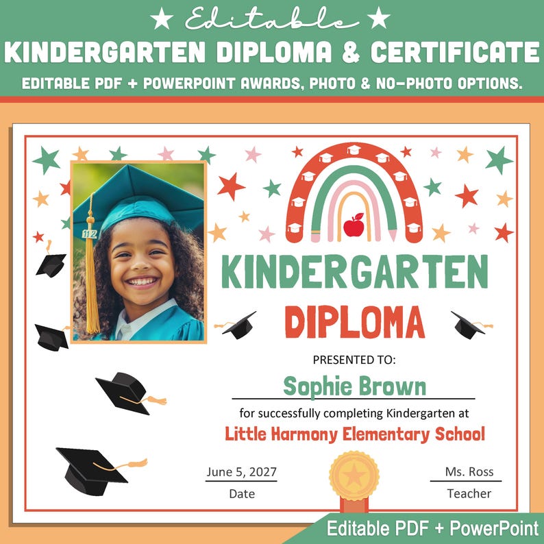 Editable Kindergarten Graduation Diploma & Certificate Set, Retro ...